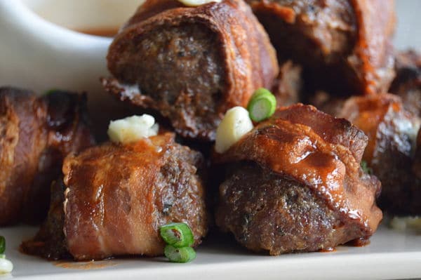 Bacon wrapped Blue Cheese Meatballs - West Via Midwest